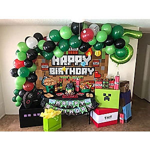 Pixel Backdrop for Birthday Party Game Theme Photography Background for Kids Boy Happy Birthday Video Gaming Battle Gamer Party Supplies Cake Table Decor Banner (7X5FT)