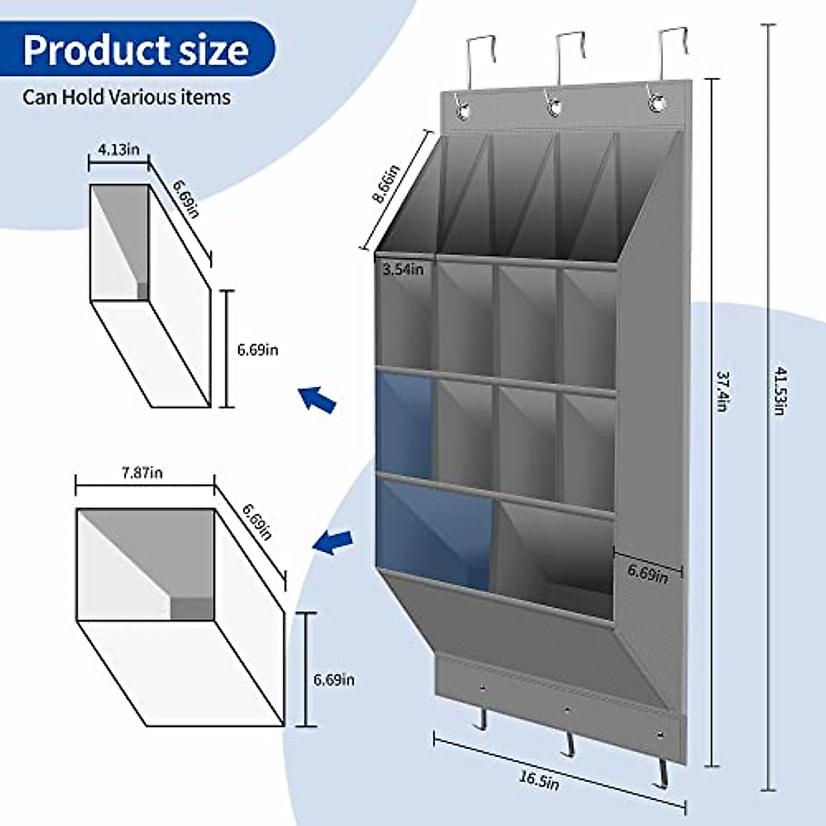KLEVERISE 2 Pack Over the Door Shoe Organizer Hanging Shoe Rack Hanger Shoe Holder with 3 Hooks for Closet Door, 14 Pockets Gray