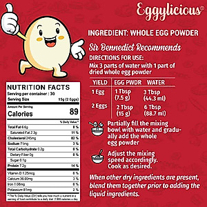 Eggylicious Whole Egg Powder, Dried Natural Protein Powder, Made from Fresh Eggs, White & Yolk mixed, Pasteurized, Non-GMO, No Additives, Used for Baking Icing,1lbs(16oz)