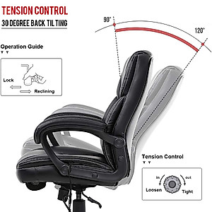 BESTOFFICE FURNITURE 400lbs Wide Seat Ergonomic Desk Massage Computer Lumbar Support Armrest Swivel Rolling Executive PU Leather Adjustable Task Chair for Adults Women, Black