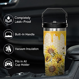 Queen Hero 30 oz Bee Tumbler with Handle, Large Insulated Tumbler with Flip & Straw Coffee Mug Cup Stainless Steel Gifts for Women Men Youth