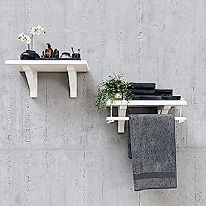 IRON WOOD White Floating Shelves Set of 2 with Towel Bar - Wall Mounted Floating Bathroom Shelves Over Toilet -for Kitchen Living Room - Bookshelf -
