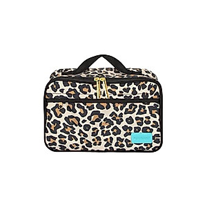 Posh Peanut Lunch Bag for Girls - Water Resistant and Insulated Lunchbag with Extra Storage and Name Tag Holder (Lana Leopard)
