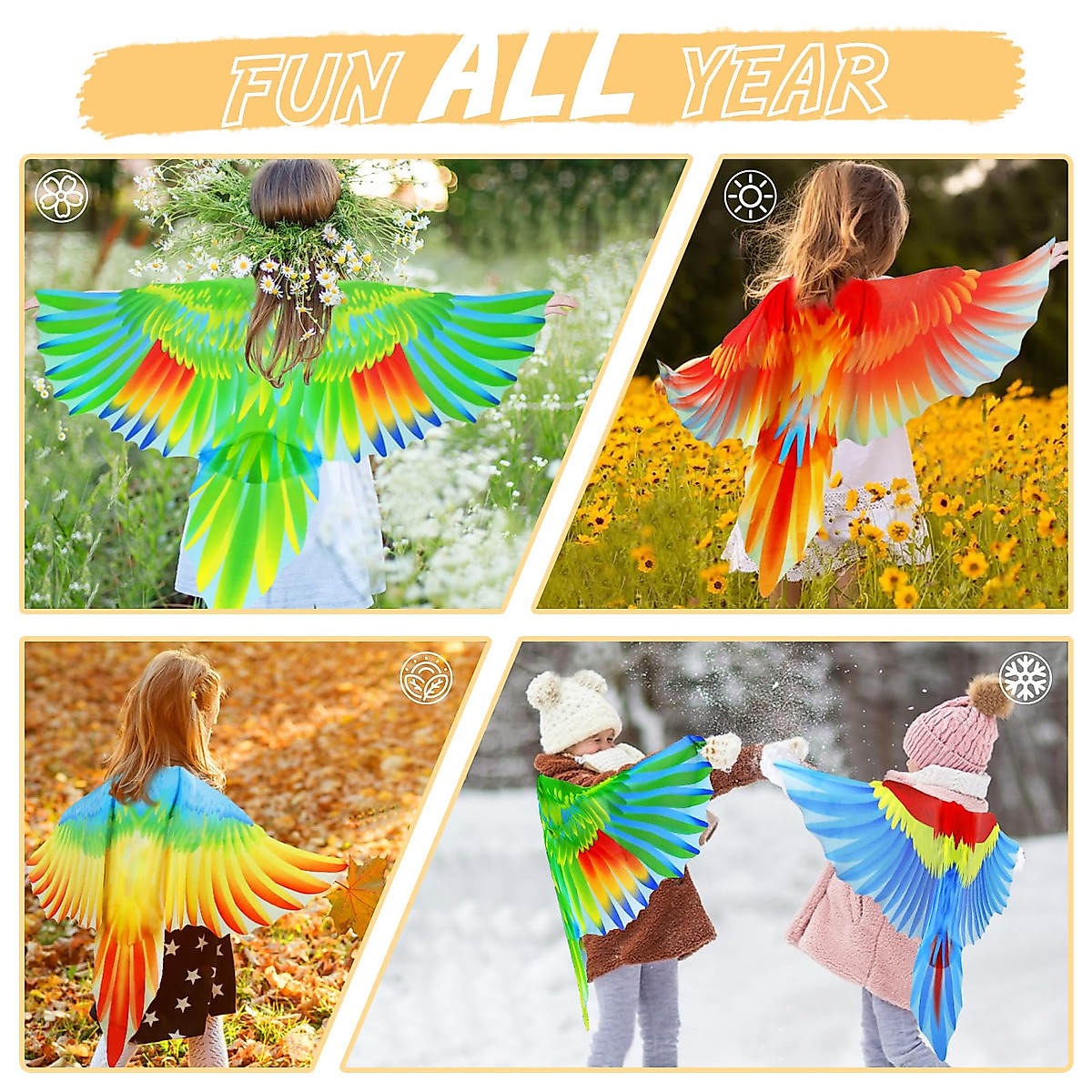 IROLEHOME Bird-Wings-Costume for Kids Dress Up Pretend Play with Bird-Mask, Boys Girls Eagle-Parrot Owl-Costume Halloween Party Favors
