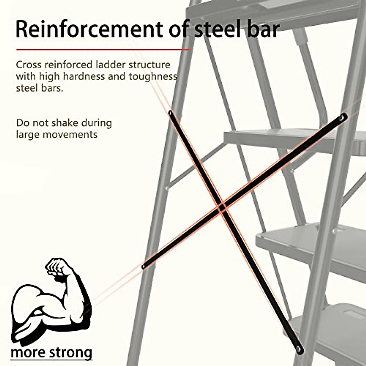 SUZHI Heavy Duty 4 Step Foldable Ladder with Handrails, Attachable Tool Bag & Anti-Slip Wide Pedal Ladders for Indoor Hanging Paintings, Cleaning High ledge&Ceiling,Fan, 300 Pound Capacity