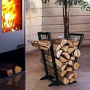 AJART Adjustable Outdoor Firewood Log Rack, 22 Inch Metal Wood Holder for Fireplace or Stove - Black