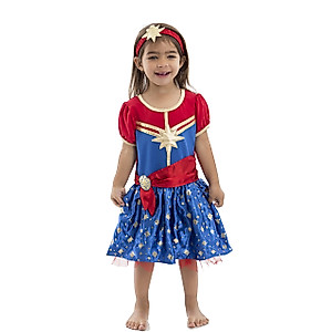 Marvel Avengers Captain Marvel Little Girls Tulle Cosplay Dress and Headband Red 7-8