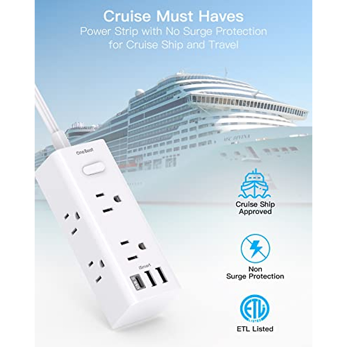 Flat Plug Power Strip, 5Ft Ultra Thin Flat Extension Cord with Multiple Outlets - 6 Outlet 3 USB Ports (1 USB C), Desktop Power Strip with No Surge Protection, Cruise Ship, Dorm Room Travel Essentials