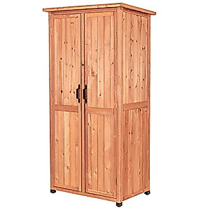 Leisure Season VSS3005 Vertical Storage Shed - Brown - Indoor and Outdoor Wooden Equipment Closet - Lockable Lawn, Garden, Backyard, Patio Tool Cabinet Organizer - Large Locker with Door and Shelves
