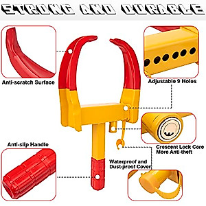 Trailer Wheel Lock, Wheel Clamp Lock Universal Wheel Boot Security Tire Lock Anti Theft Lock for Trailers Golf Cart Car Boat SUV Motorcycle Camper Car with 3 Keys (Bright Red &Yellow)