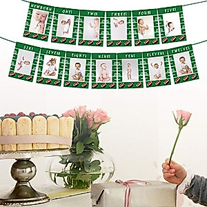 Amosfun 1st Birthday Photo Banner Football Theme Garland Banner for Newborn to 12 Months, Monthly Milestone Photograph Bunting Garland