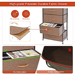 WAYTRIM Dresser Storage Tower, 4 Fabric Organizer Drawers, Wide Chest of Drawers for Closet Boys & Girls Bedroom, Bedside Furniture, Steel Frame, Wood Top, Fabric Bins, Easy Installation (Brown)