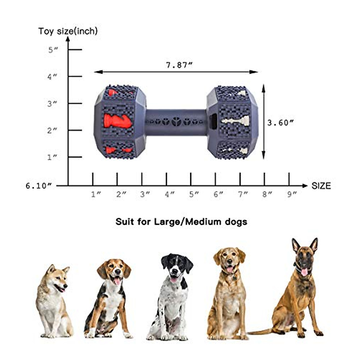 NEOROD Durable Dog Chew Toys for Aggressive Chewer. Indestructible Interactive Dental Toys for Training and Cleaning Teeth. Natural Rubber Bacon Flavored Dumbbell Dispensing Toy for Large Medium Dogs