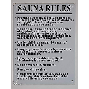 BUILDINGSIGNS.COM Sauna Rules Sign (White, Rust Free Aluminium 8.5x11)