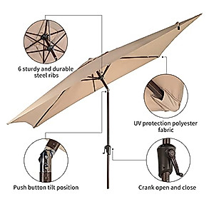 Verano Garden Patio Umbrella Rectangular Outdoor Table Market Umbrella with Push Button Tilt & Crank, 6.6 X 10 ft, Beige