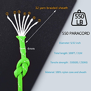WEREWOLVES Reflective 550&176 lb Paracord - Nylon, Rope Roller,7&3 Strand Utility Parachute Cord for Camping Tent, Outdoor Packaging