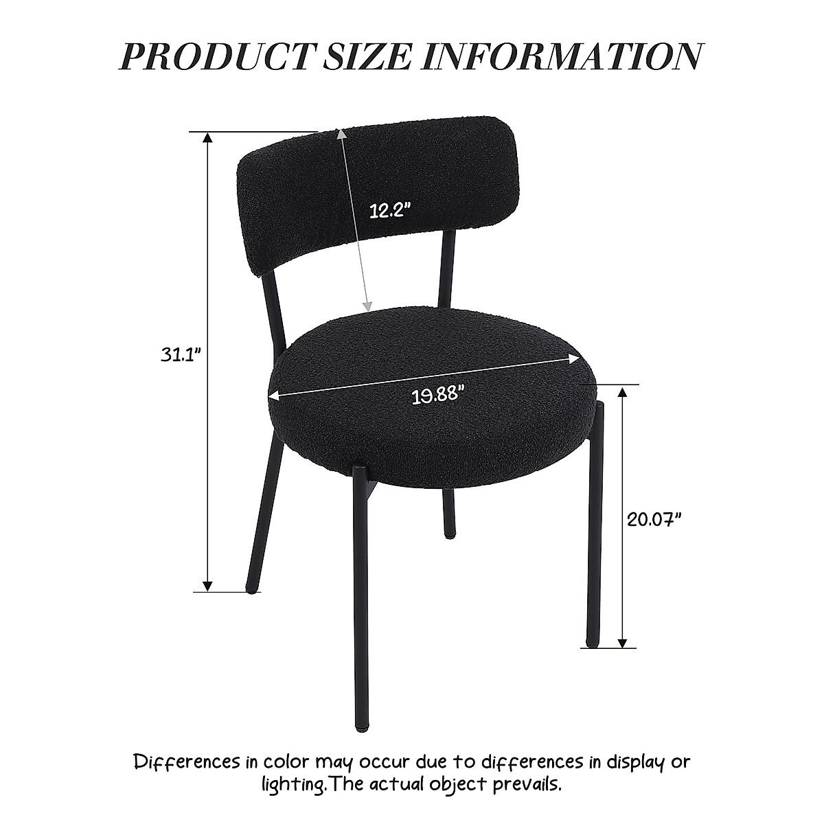 Black Boucle Dining Chairs Set of 4, Mid-Century Modern Sherpa Dining Chairs, Upholstered Kitchen Dining Room Chairs with Curved Backrest Black Metal Legs for Living Room/Kitchen