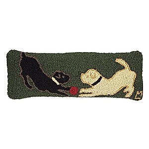 Chandler 4 Corners Artist-Designed Playing Lab Pals Hand-Hooked Wool Decorative Throw Pillow (8” x 24”) Dog Pillow for Couches & Beds - Easy Care & Low Maintenance - Labrador Lumbar Pillow