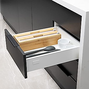 KORNER Living 2 in 1 FOIL, WRAP, Wax Paper Dispenser with Cutter. Kitchen ROLL Organiser. FOIL, WRAP, Wall Mount. Bamboo Organiser. Kitchen Drawer Organiser. Minimalist Organiser, 12 INCHES WIDE