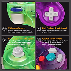 FIOTOK Gamecube Controller, Classic Wired Controller for Wii Nintendo Gamecube (Clear Purple & Clear Green-2Pack)