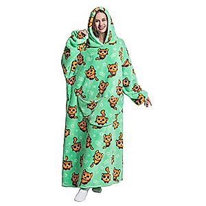 Wearable Blanket Oversized Hoodie Sweatshirt Women Men Hooded Pullover Flannel Fleece Comfy Clothes with Pocket & Long Sleeves Soft Warm Lounging Adult Teens Christmas Gifts (Cat, Adult)