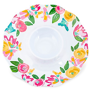 Mary Square Garden Party Pink Floral 15 inch Melamine Chip and Dip Serving Set