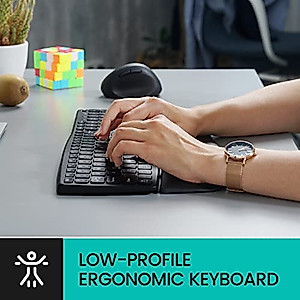 Perixx PERIBOARD-813B Bluetooth Ergonomic Keyboard - Laptop Scissor Keys - Curved Ergo-Lite Design - Detachable Soft Wrist Rest - USB-C Rechargeable - Black - US English (11976)