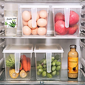 Eanpet Large Fridge Organizer Food Storage Containers Stackable Refrigerator Organizer Bins with Lids Clear Plastic Organizer Square Produce Saver for Fruits,Vegetable,Meat(Set of 4 Pack)