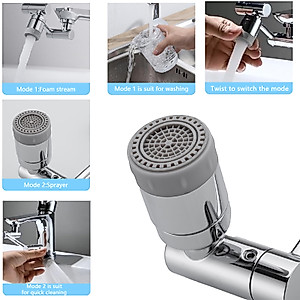 TIDYENDURE 1080°Swivel Faucet Extender, Sink Water Faucet Aerator Extension, 2-Flow Sprayer Faucet Head, Faucets Bubbler for Kitchen and Bathroom Sink Faucet, Tap Adjustment for Face Washing, Silver