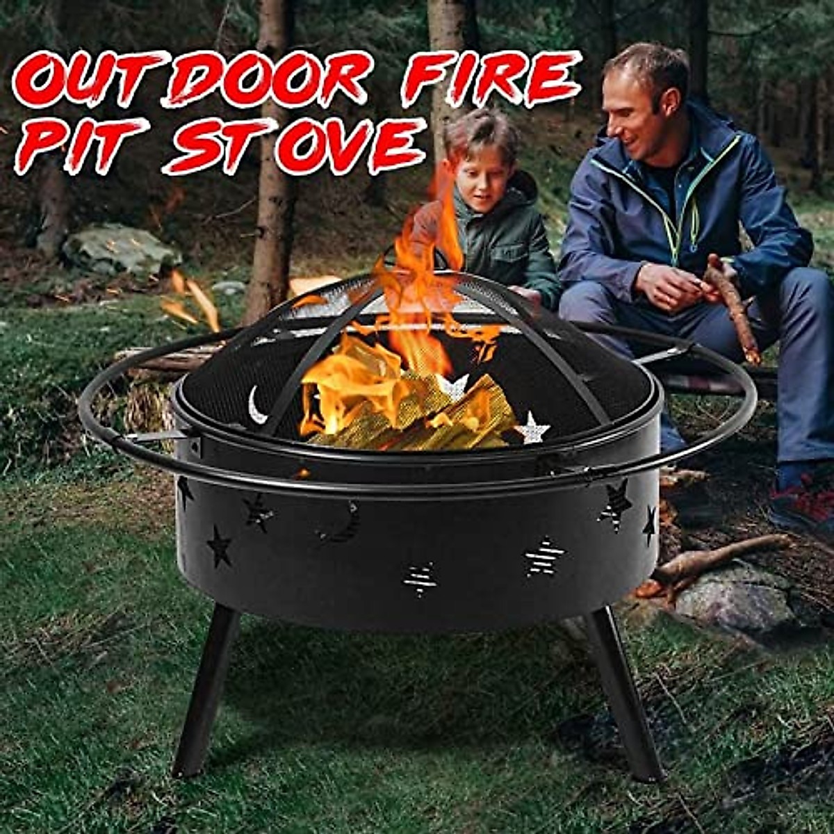 LIUXUEFE Outdoor Fire Pit Stove, Portable Log Burner, BBQ Camping Brazier, Garden Patio Charcoal wo-od Furnace