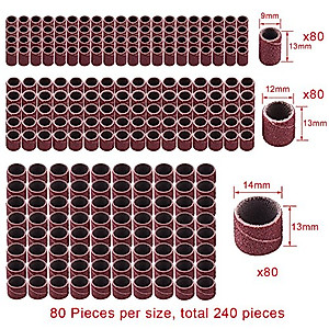 AUSTOR 252 Pieces Sanding Drum Kit with Free Box Including 240 Pieces Drum Sander Sanding Sleeves and 12 Pieces Drum Mandrels for Dremel Rotary Tool