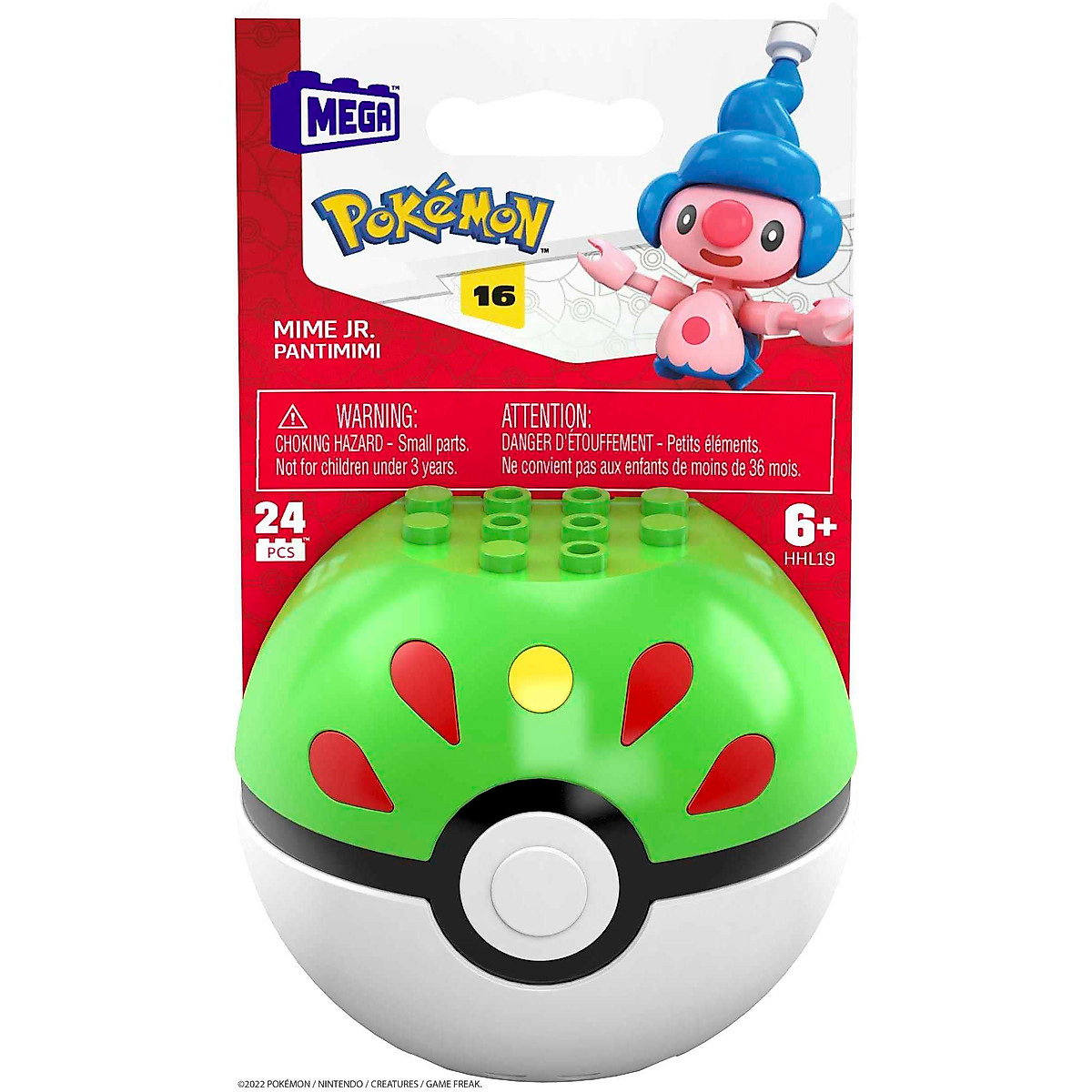 Mega Pokemon Mime Jr. Building Set with 24 Compatible Bricks and Pieces and Poke Ball, Toy Gift Set for Ages 6 and up