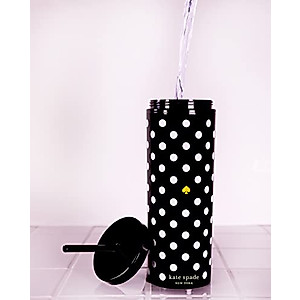 Kate Spade New York Insulated Tumbler with Reusable Straw, Black 20 Ounce Acrylic Travel Cup with Lid, Polka Dots