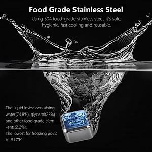 Das TooKii Whiskey Stones 6 Pack, Metal Reusable Ice Cubes, High Cooling Technology, Stainless Steel Ice Cubes, Refreezable Chilling Stones for Whiskey, Vodka, Liqueurs, Wine, Beverage Juice or Soda