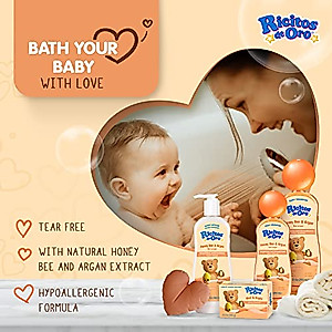 Ricitos de Oro Honey and Argan Baby Body Lotion That Helps Smooth Baby Skin -Hypoallergenic with Honey Bee Extract Delicious Scent, 2-Pack of 12.8 FL Oz Each, 2 Bottles.