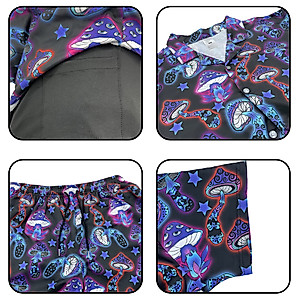 Wdpsuxin Mens 2 Piece Tracksuit Hawaiian Shirt，Mushroom Button Down Shirt and Compression Liner 2 in 1 Shorts Sets with Bucket Hats 3X-Large