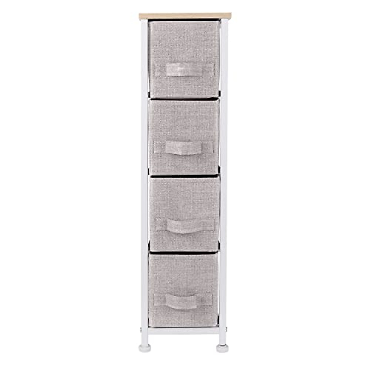 Simplify 4 Tier Slim Vertical Storage Chest | Nightstand | Fabric Drawers | Sturdy Steel Frame | Organizer | Bedroom | Closet | Easy to Assemble | Beige