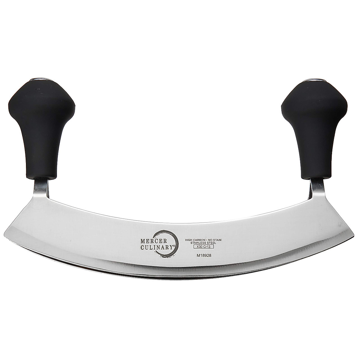Mercer Culinary Double Blade Rocking Mezzaluna Knife with 2 Knob Handles, 8 Inch, Stainless Steel