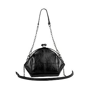 Oweisong Vintage Kiss Lock Top Handle Handbags for Women Retro Leather Shell Satchel Purse Tote Crossbody Shoulder Bags