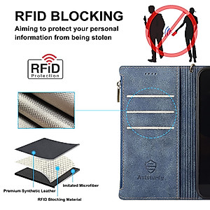 Antsturdy Samsung Galaxy A54 5G Wallet case with Card Holder for Women Men,Galaxy A54 Phone case RFID Blocking PU Leather Flip Shockproof Cover with Strap Zipper Credit Card Slots,Blue