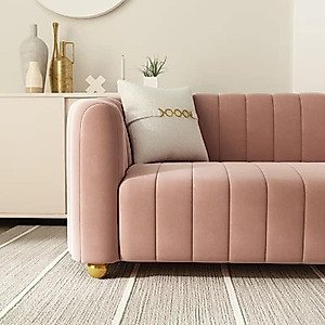 83'' Luxury Velvet Sofa Mid Century Modern 3 Seat Couch for 3 Person Fashion Comfy Couches with 2 Pillows Gold Metal Legs Solid Wood Frame Sofa Pink Couch for Living Room Office Apartment Furniture
