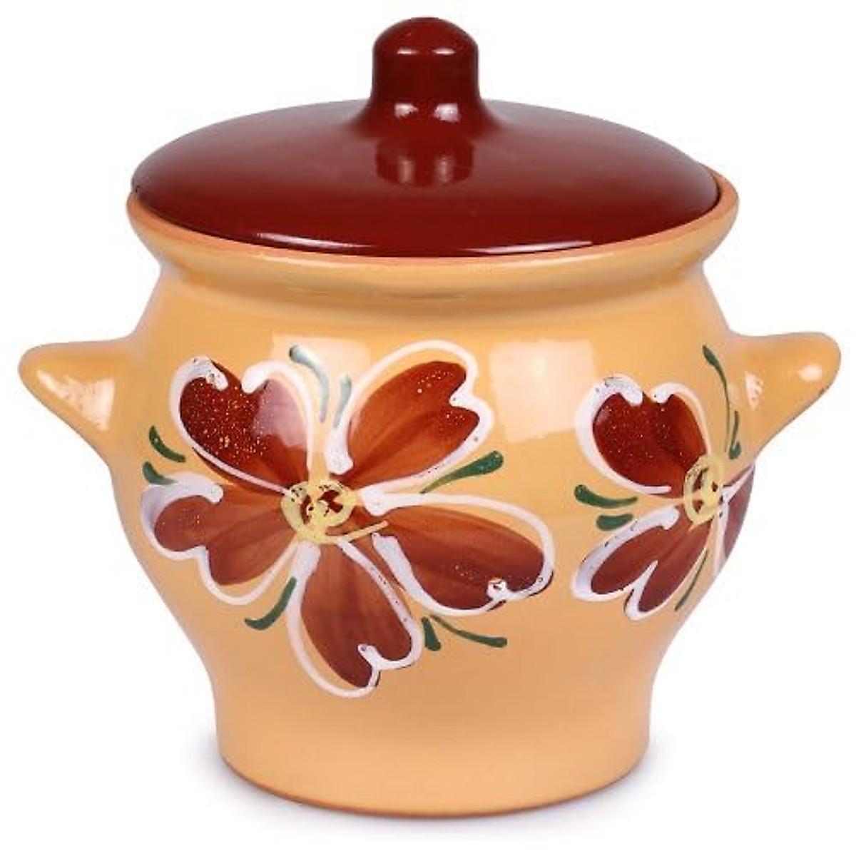 Clay Cooking Pot with Lid Handmade Beige Hand-Painted Clay Stoneware Baking Pot with Lid (0.7-Qt) Ceramic Cookware