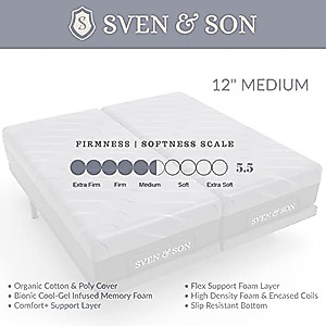 Sven & Son Split California King Mattress, Bed in A Box, 12" Luxury Cool Gel Memory Foam, Pressure Relief & Support, 10" Year Warranty, Designed in USA (Split Cal King, Mattress Only 12" Medium)