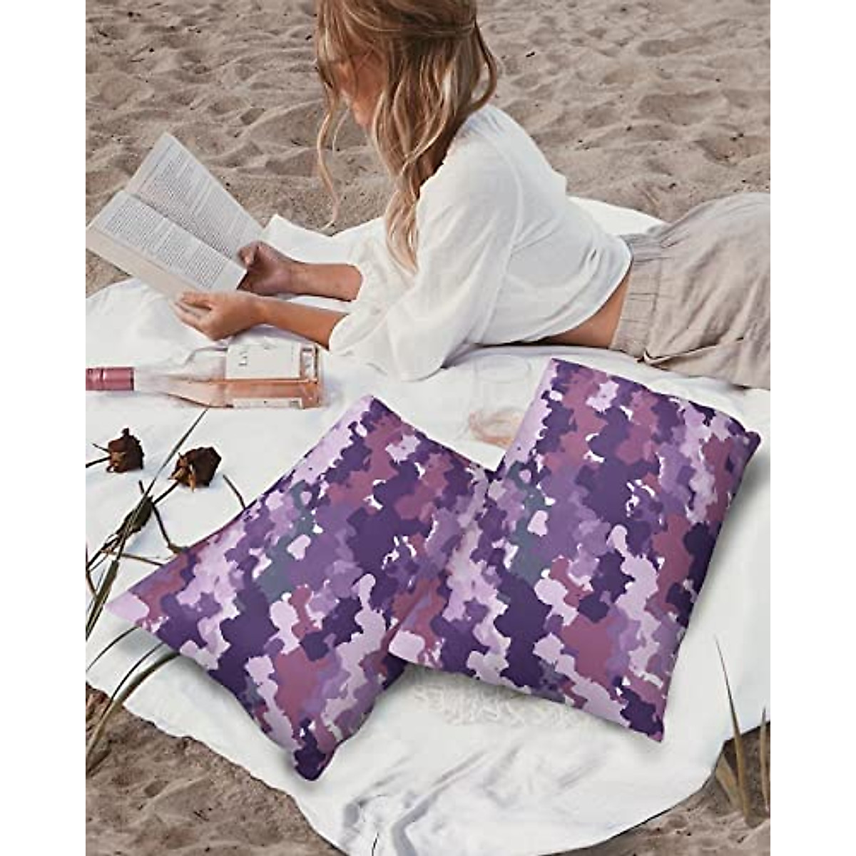 Funnywall88 Waterproof Throw Pillow Covers Set of 2 Camouflage Netting Camo Purple Couch Pillow Cases Outdoor Sofa Cushion Cover Home Decor for Bed Living Room, 20" x 12"