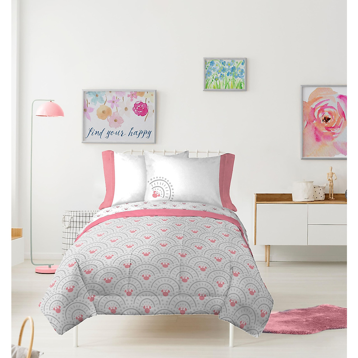 Jay Franco Disney Minnie Mouse Twin Comforter Set - 5 Piece Bedding Includes Sheet Set & Pillow Covers - Super Soft Cozy Pink Mandala Bedding