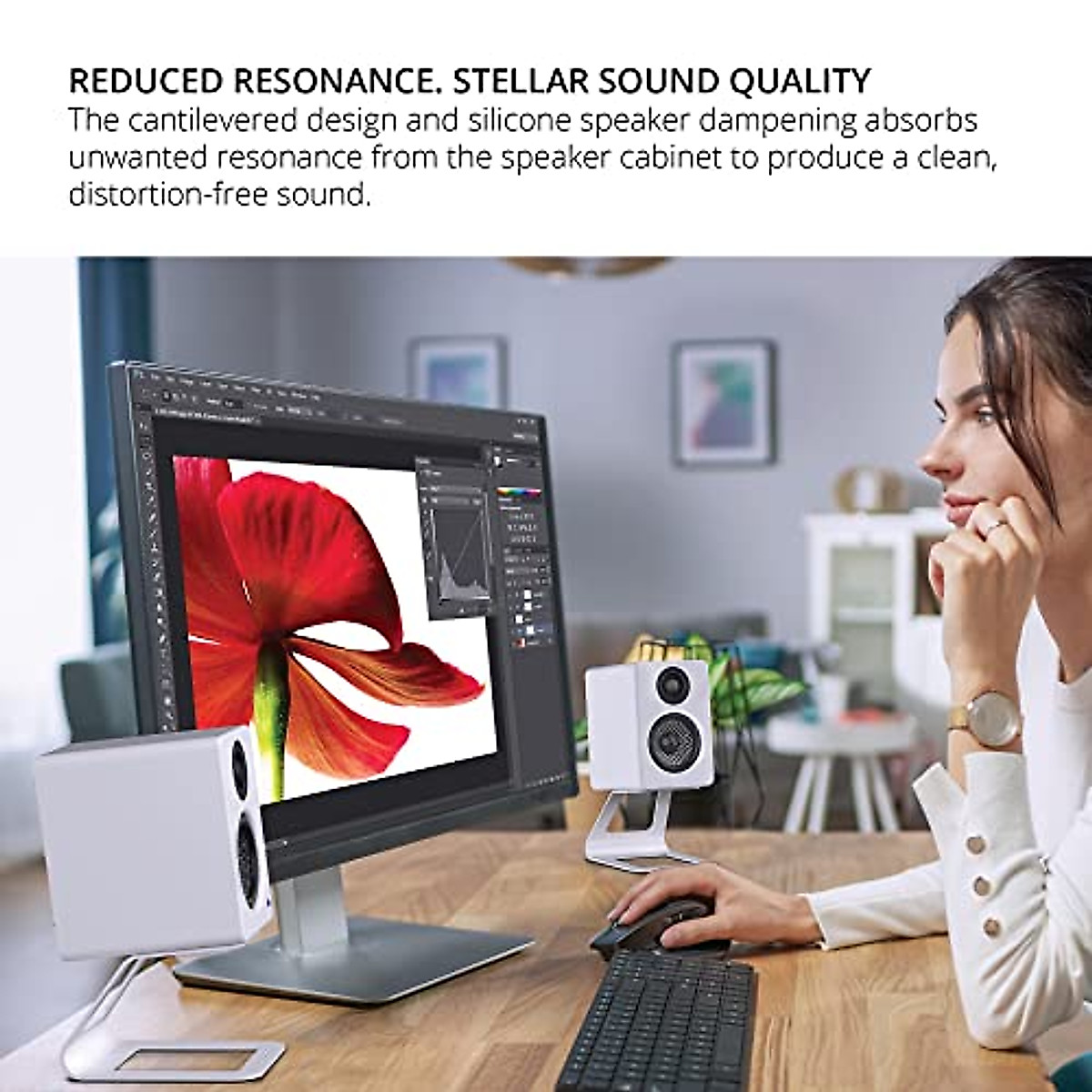 Kanto SE2 Elevated Desktop Speaker Stands for Small Speakers & Compact 2”-3” Studio Monitors | 3.8” Tall | Supports 7.1 lbs | Damping 1.5 mm Silicone Padding | Pair | Black
