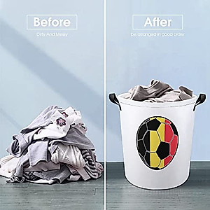 Belgium Soccer Large Laundry Basket Hamper Bag Washing with Handles for College Dorm Portable