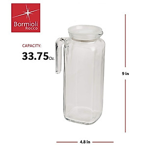 Bormioli Rocco Glass Frigoverre Jug With Airtight Lid (1 Liter): Clear Pitcher With Hermetic Sealing, Easy Pour Spout & Handle – For Water, Juice, Iced Coffee & Iced Tea
