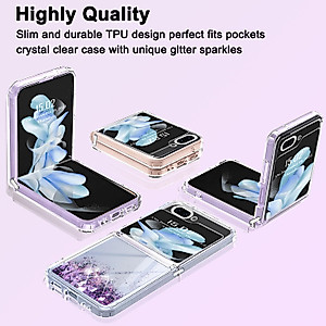 Case for Samsung Z Flip 5 Case Glitter, Samsung Galaxy Z Flip 5 Case Glitter Shiny Bling Sparkle Liquid Floating Quicksand Cover Soft TPU Slim Shockproof Protective Phone Case for Women Girls, Purple