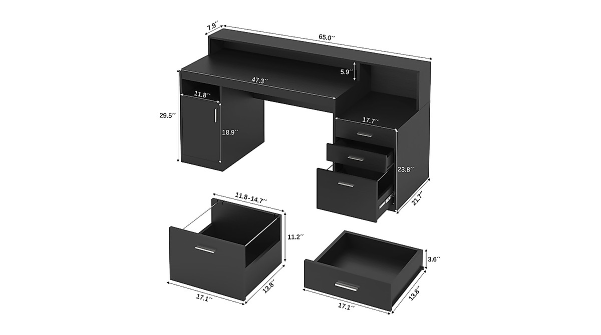 TVU 65" Computer Desk with Storage & Monitor Stand – Modern White ...